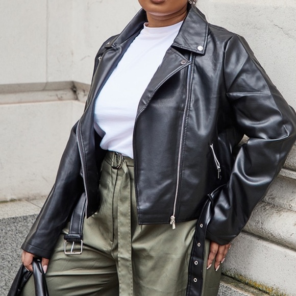 PrettyLittleThing | Jackets & Coats | Plt Plus Faux Leather Biker ...